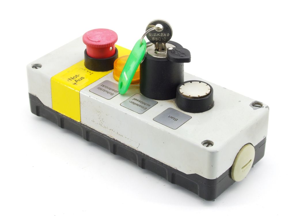 Siemens 3SB1804-4AC Befehlssteuergehäuse Metall Taster Not-Aus Schlüsseltaster